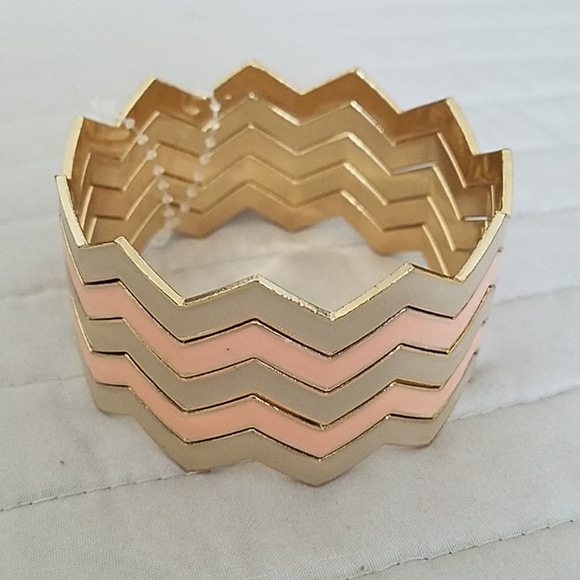 Core | Jewelry | Chevron Zig Zag Gold Tone Tan Pink Bangles | Poshmark